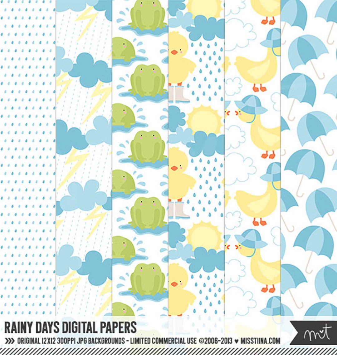Rainy Days Digital Papers - 6 Patterns for Scrapbooking, Cards ...
