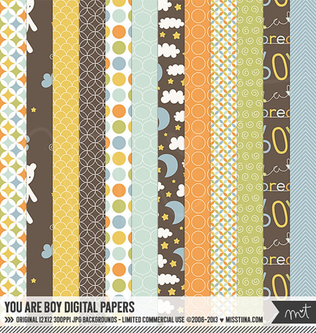 You Are: Boy Digital Papers - 12 Patterns for Scrapbooking, Cards ...