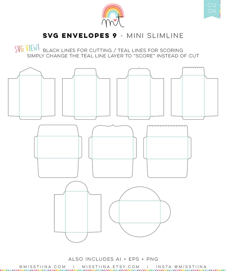Envelopes 9 Mini Slimline SVG Digital Die Cutting Files - Etsy