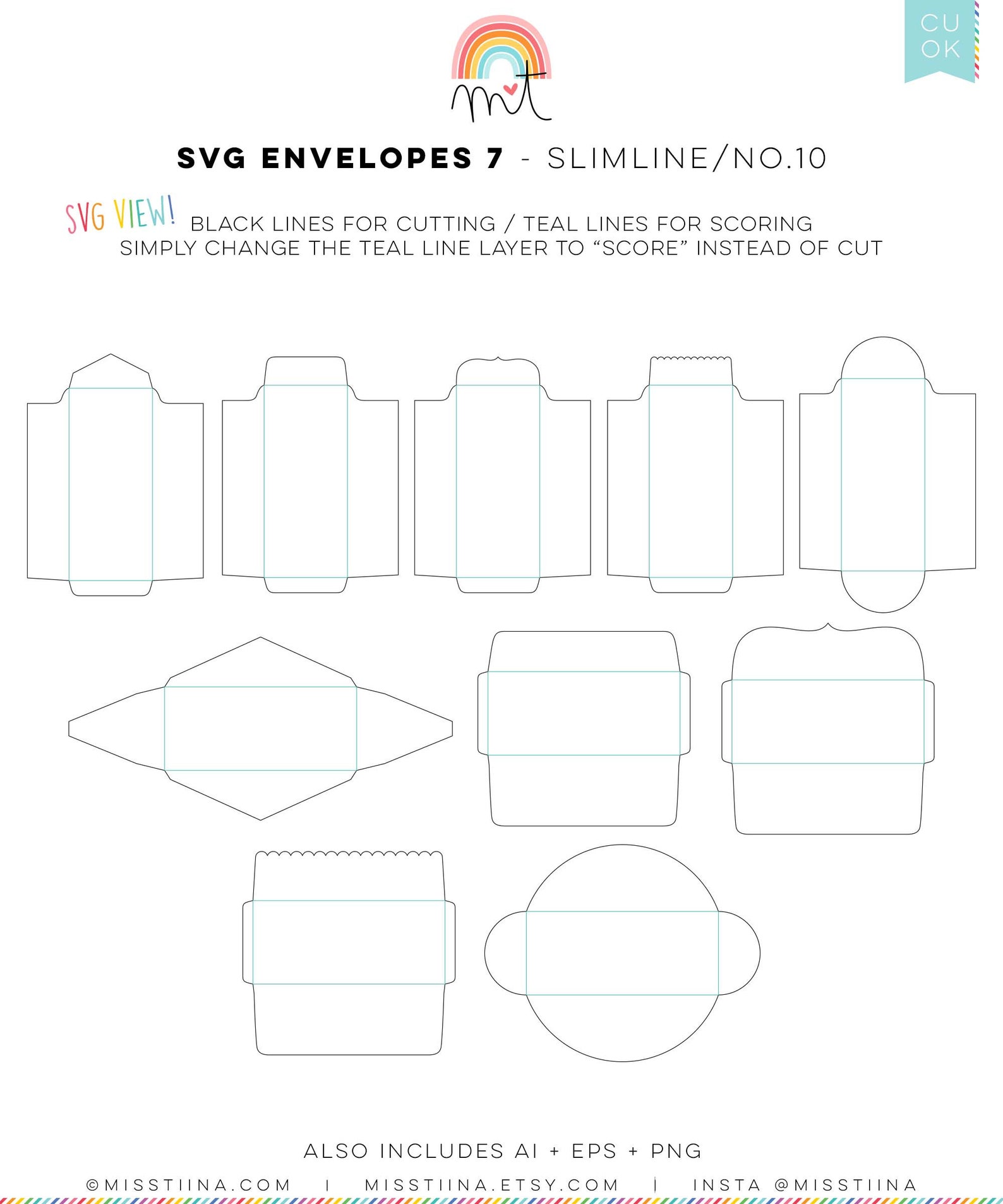 Envelopes 7 Slimline SVG Digital Die Cutting Files With Liners + Cards ...