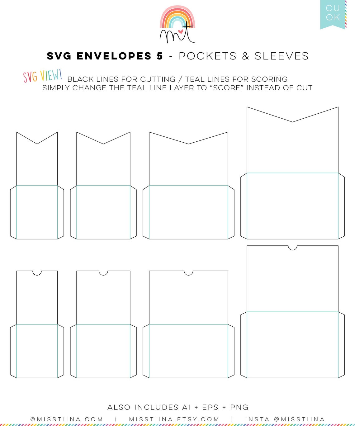 Envelopes 5 Pockets Sleeves SVG Digital Die Cutting Files - Etsy