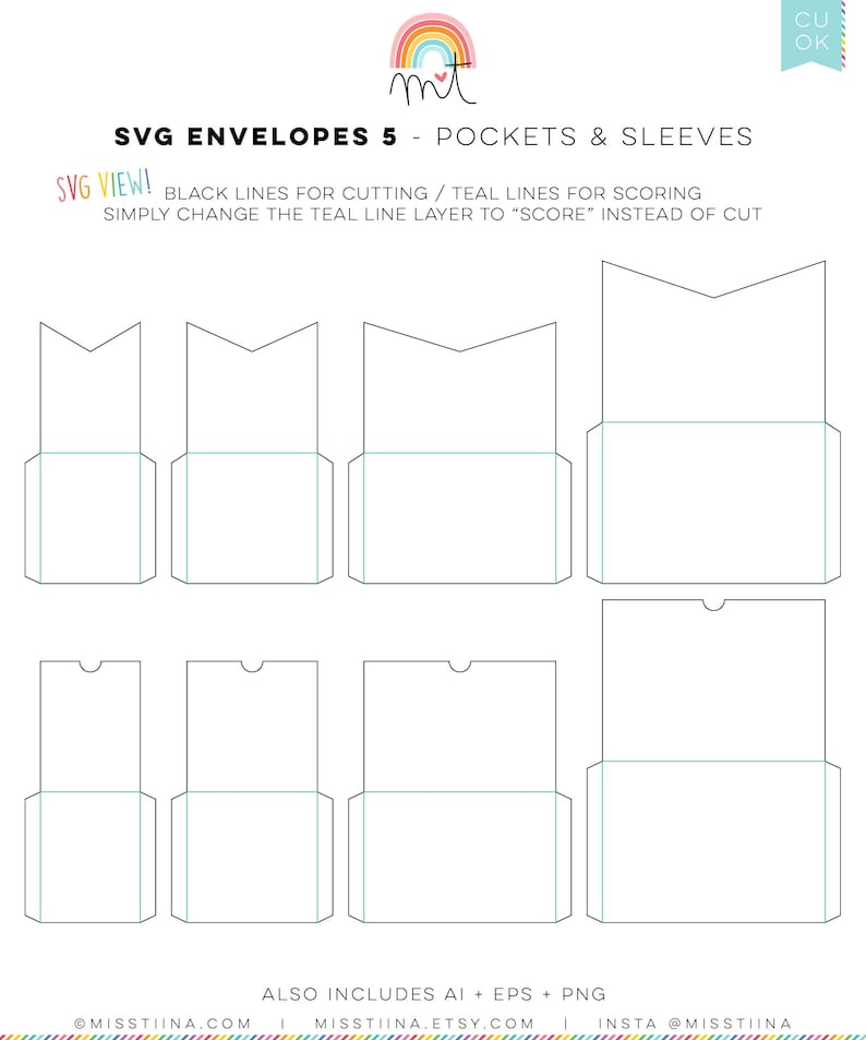 Envelopes 5 Pockets Sleeves SVG Digital Die Cutting Files - Etsy