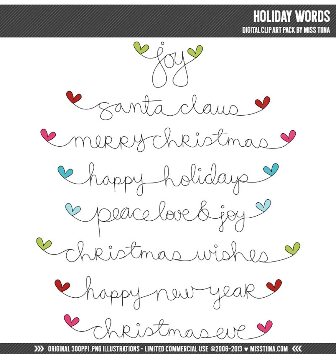 Holiday Words Digital Clipart Clip Art Illustrations Instant - Etsy