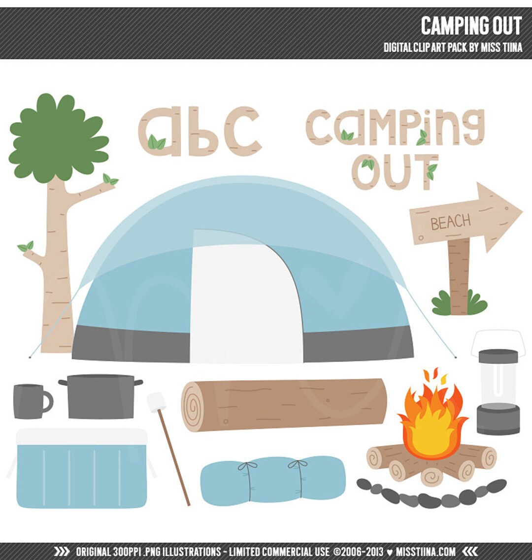 Camping Out Digital Clipart Clip Art Illustrations - Instant Download ...