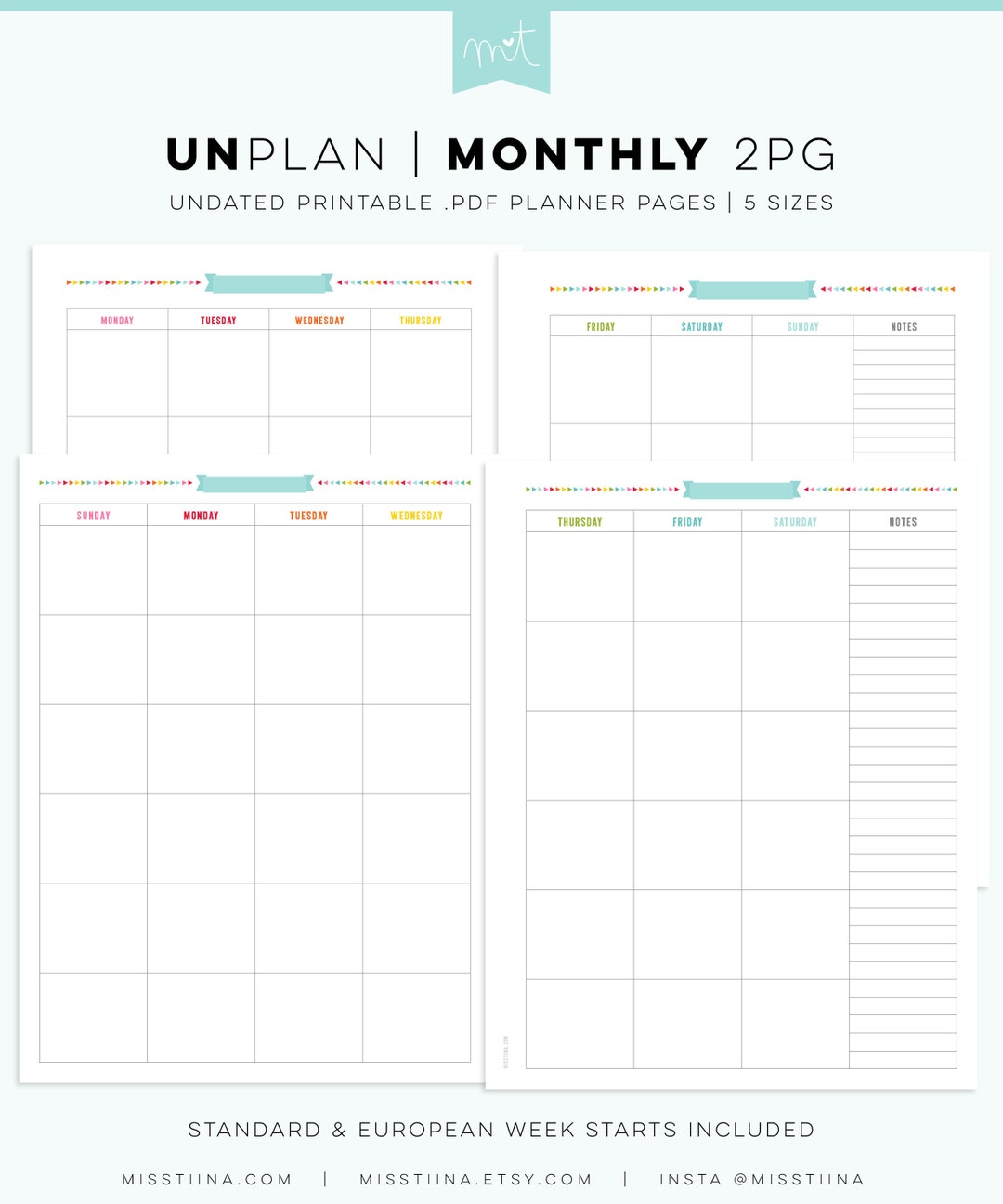 Unplan Monthly 2PG - Undated Everyday Planner Page Printables PDF - 5 ...