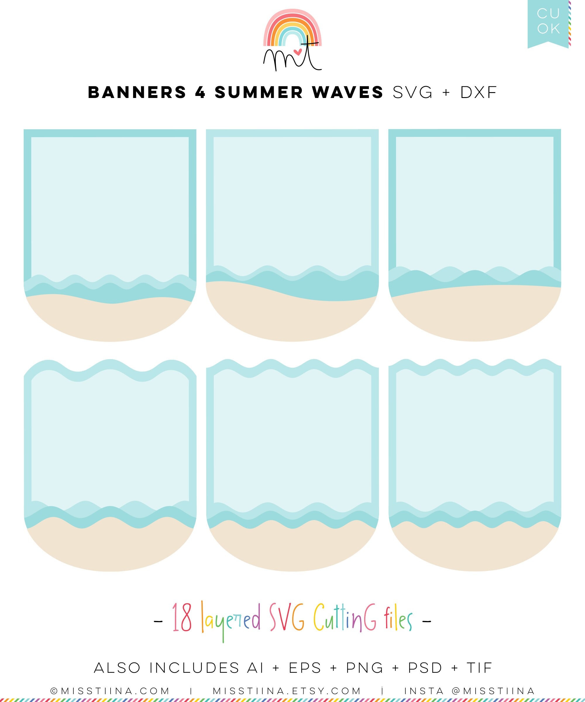 Banners 4 - 18 Sand and Summer Waves in the Water SVG DXF Digital Die ...