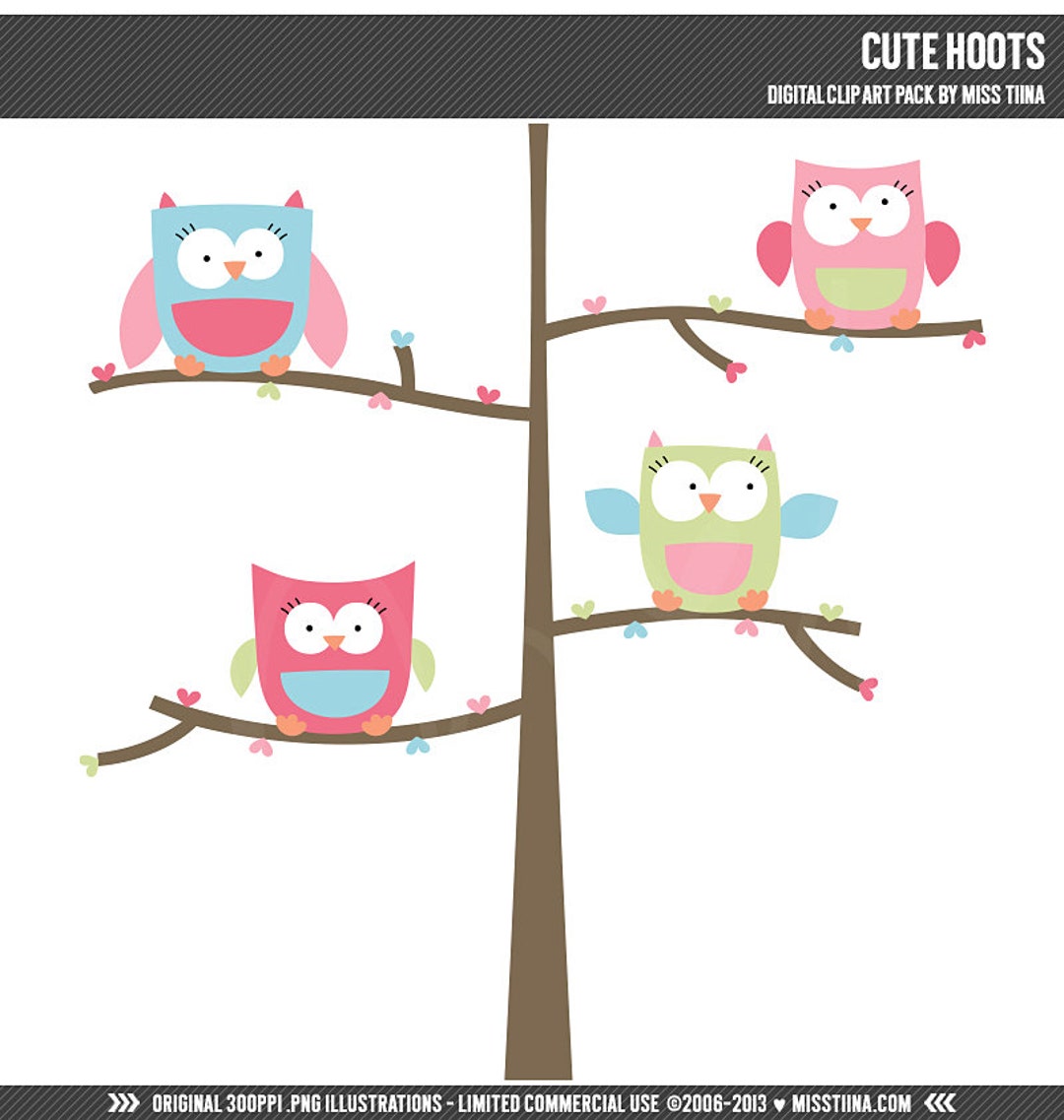 Cute Hoots Digital Clipart Clip Art Illustrations - Instant Download ...