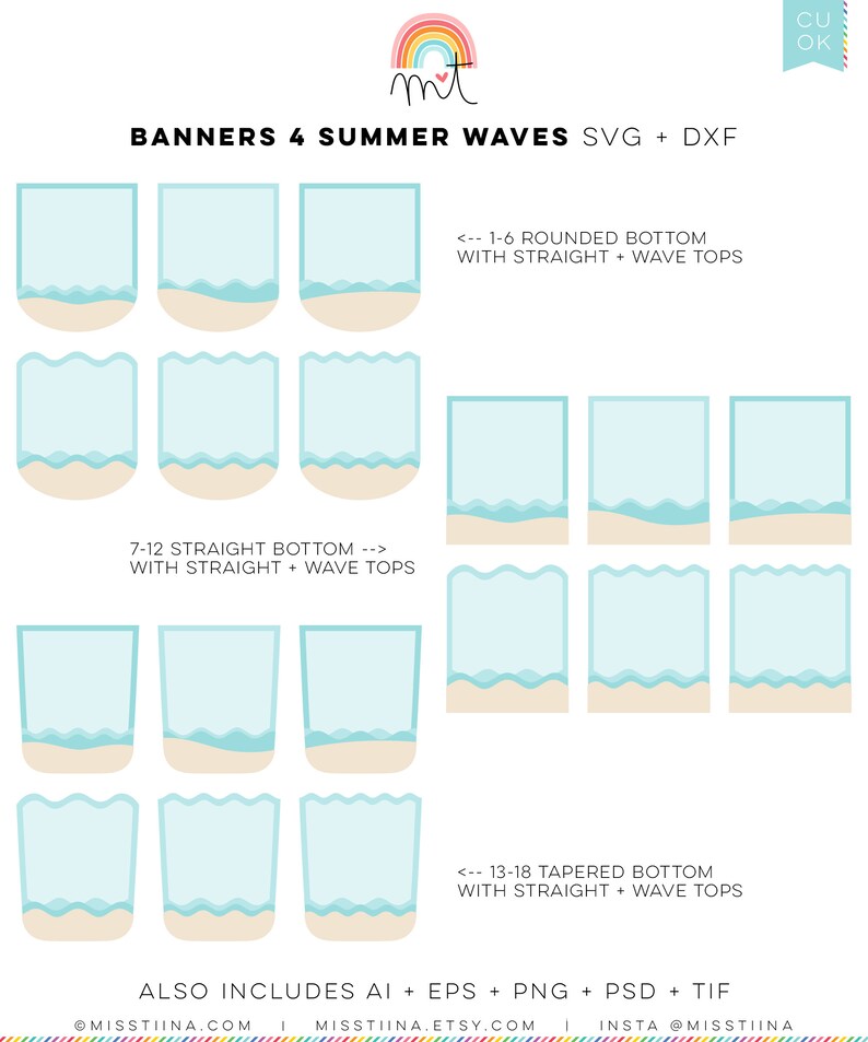 Banners 4 - 18 Sand and Summer Waves in the Water SVG DXF Digital Die ...