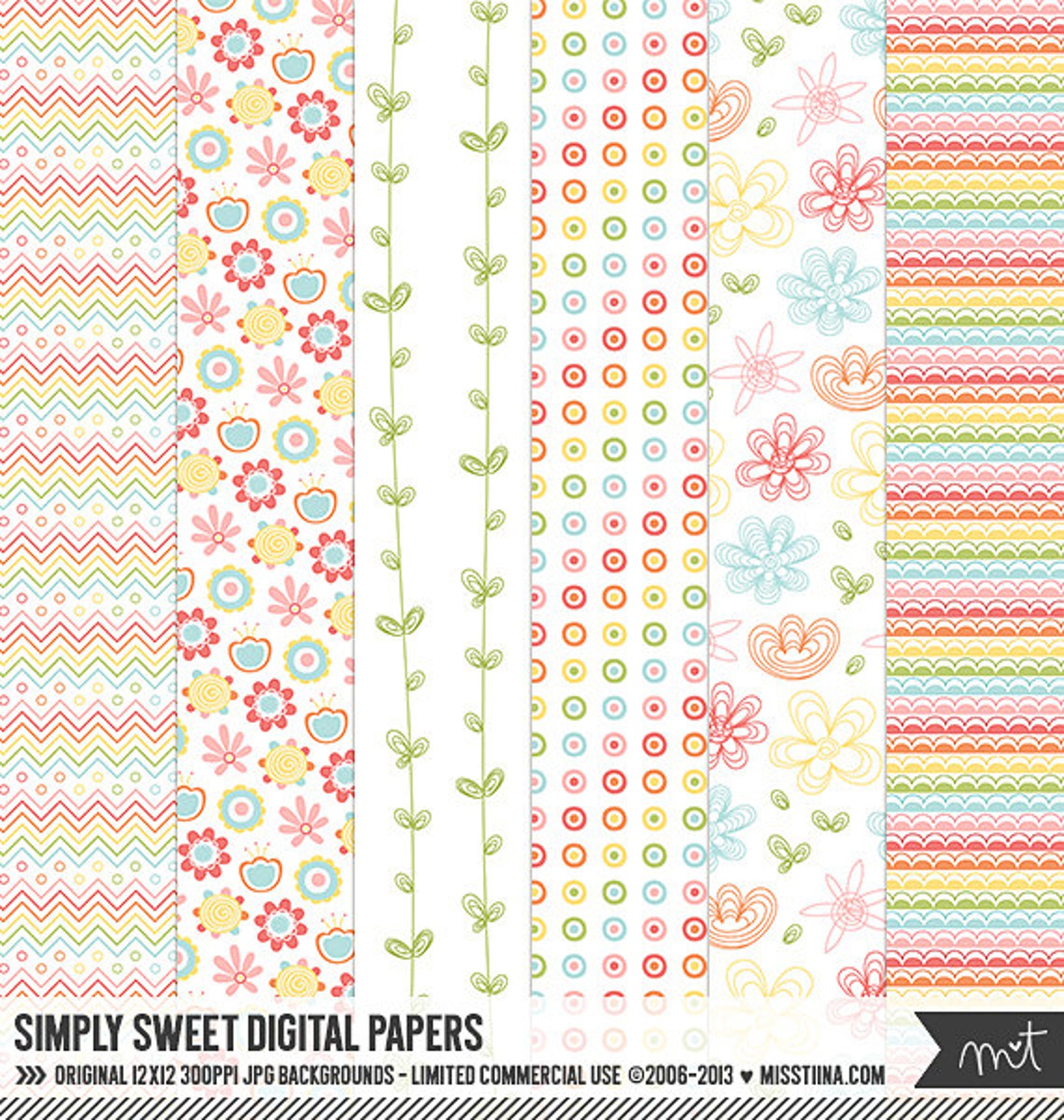 Simply Sweet Digital Papers 6 Patterns for Scrapbooking - Etsy