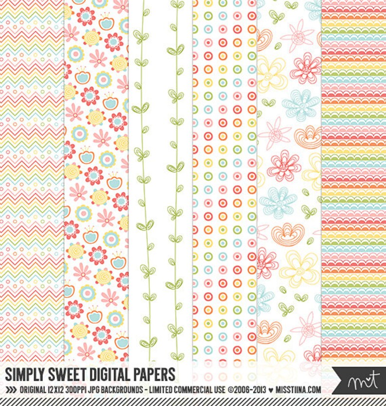 Simply Sweet Digital Papers 6 Patterns for Scrapbooking - Etsy