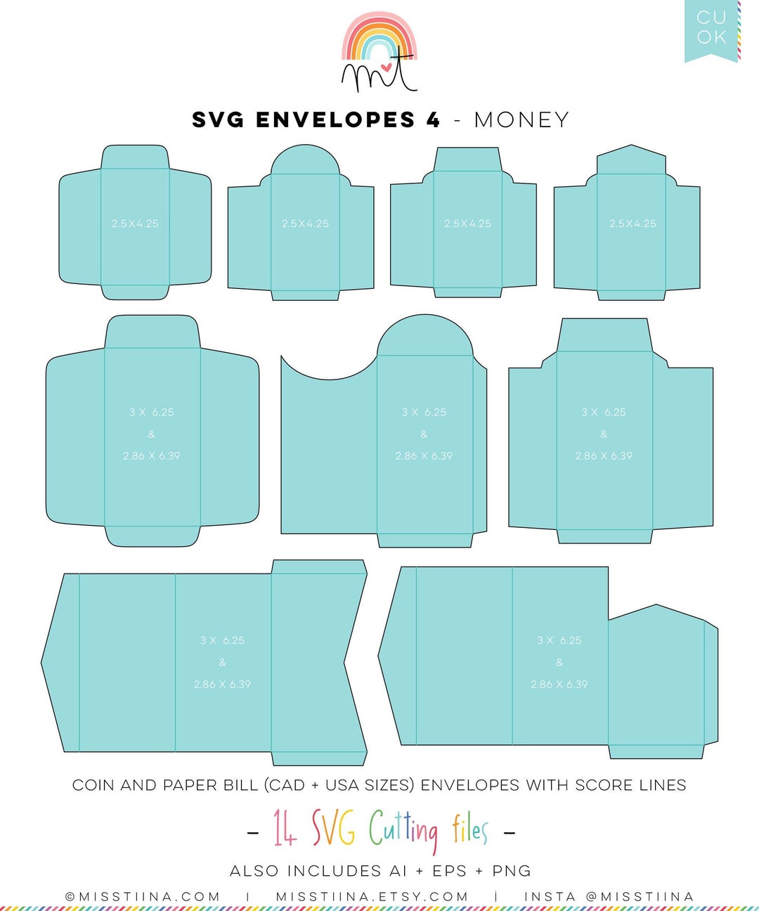 Envelopes 4 Money Bill Coin Holders SVG Digital Die Cutting Files ...
