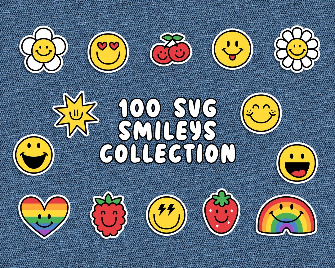 100 Smileys Collection SVG Digital Die Cutting Files, Silhouette ...