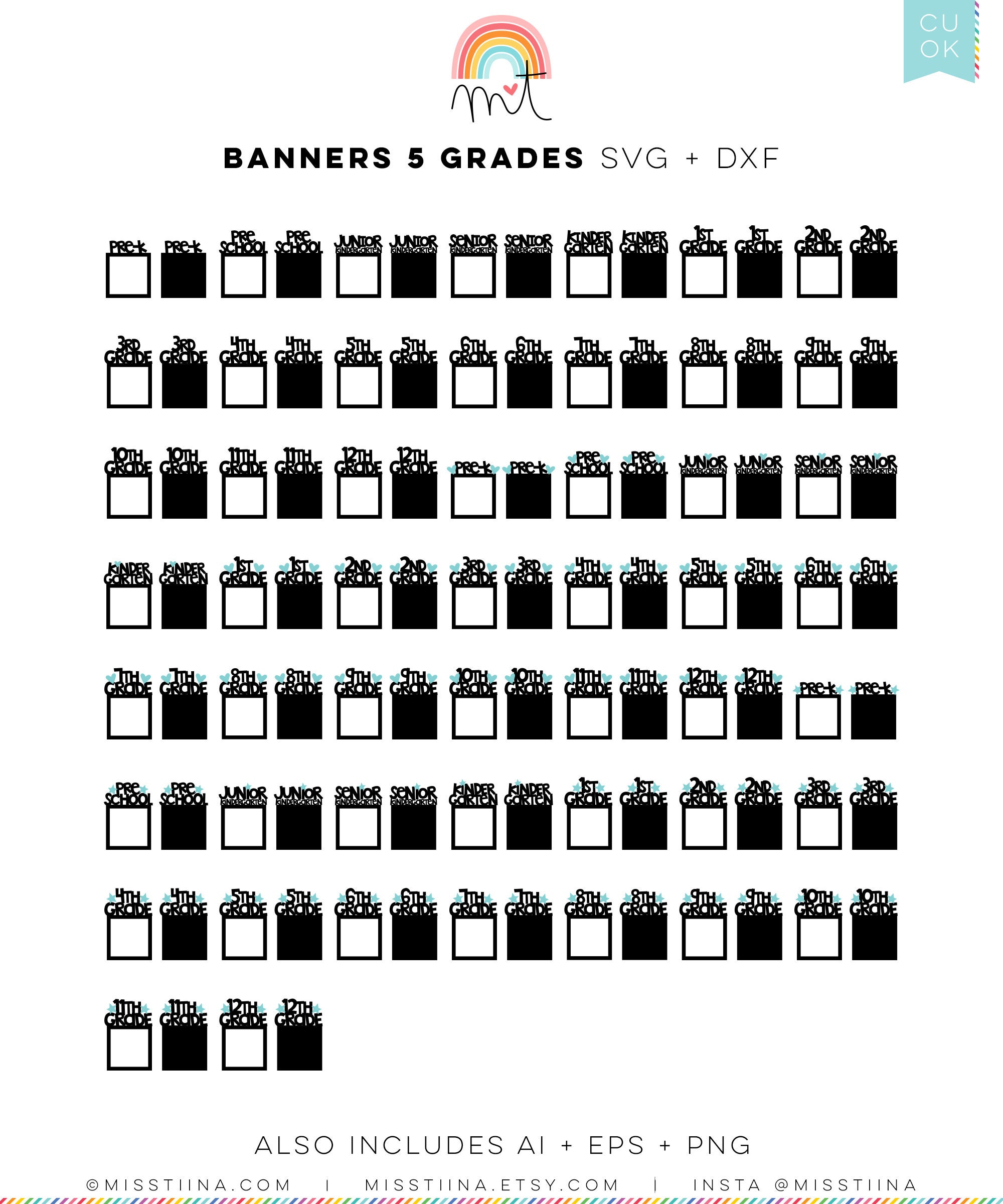 Banners 5 Grades School Graduation Photo Templates 204 SVG - Etsy