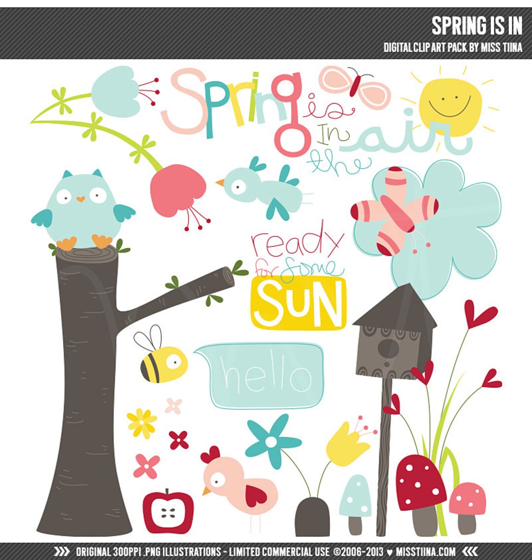 Spring is in Digital Clipart Clip Art Illustrations - Instant Download ...