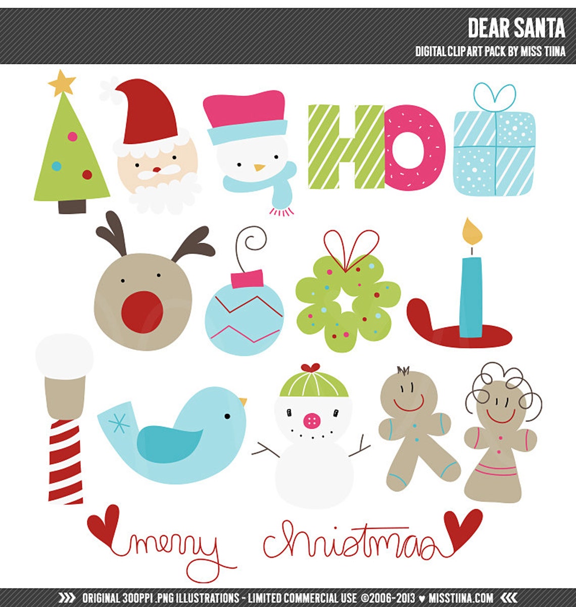 Dear Santa Digital Clipart Clip Art Illustrations instant | Etsy