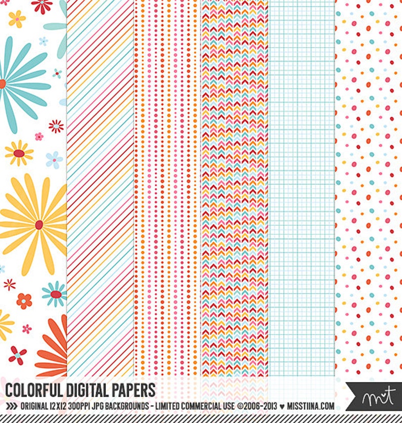 Colorful Digital Papers - 6 Patterns for Scrapbooking, Cards ...
