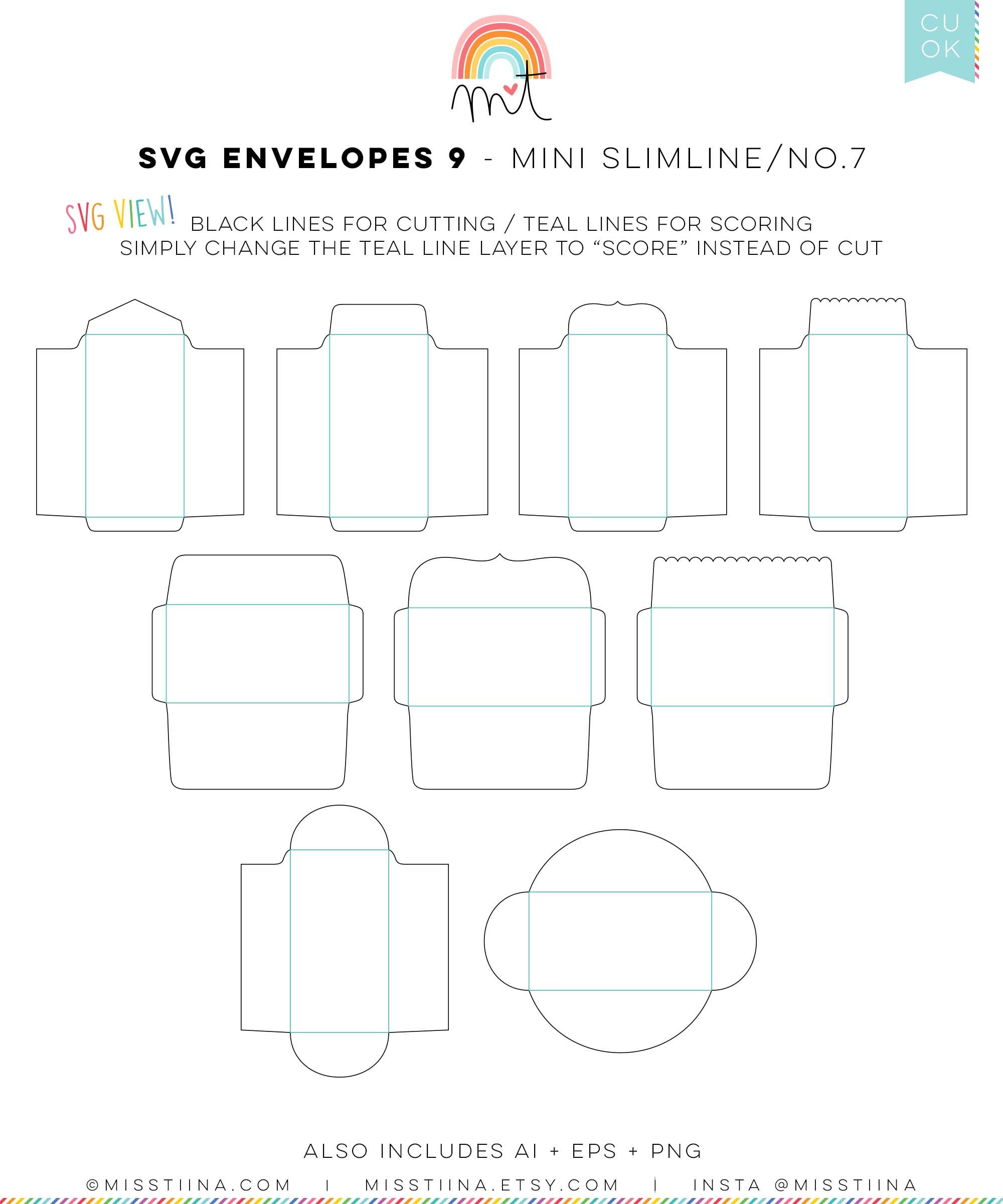 Envelopes 9 Mini Slimline SVG Digital Die Cutting Files With Liners ...