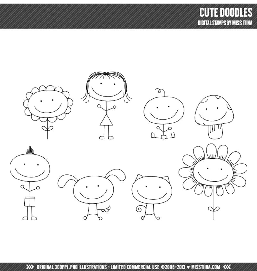 Cute Doodles Digital Stamps Clipart Clip Art Illustrations - Instant ...