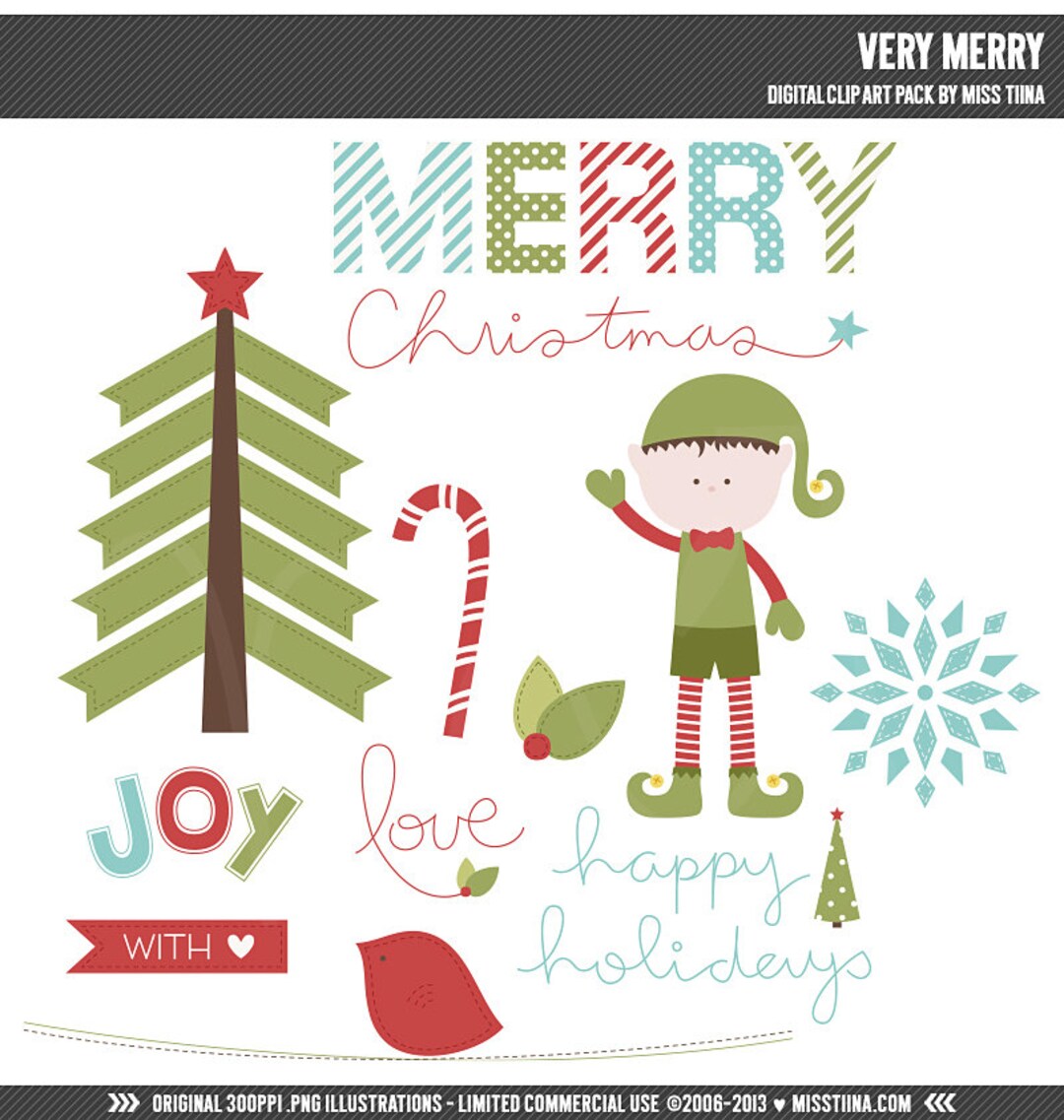 Very Merry Digital Clipart Clip Art Illustrations - Instant Download ...