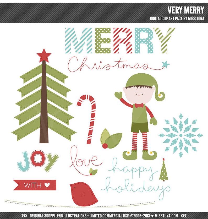 Very Merry Digital Clipart Clip Art Illustrations Instant - Etsy