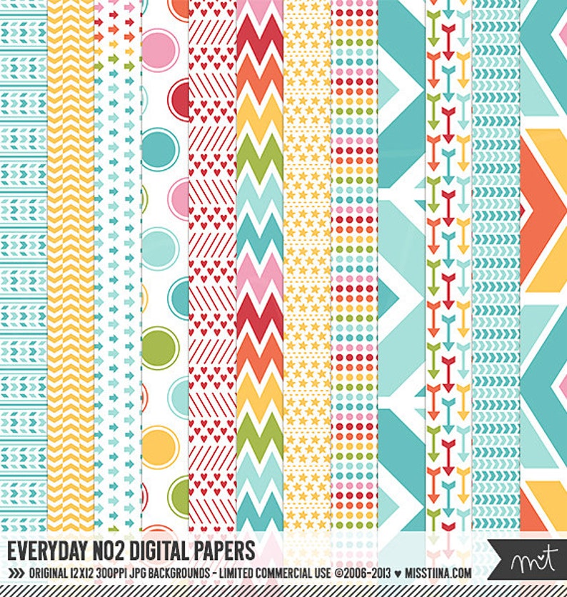 Everyday No2 Digital Papers - 12 Patterns for Scrapbooking, Cards ...