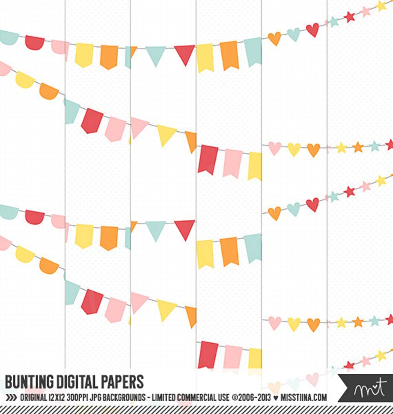 Rainbow Bunting Digital Papers 6 Patterns for Scrapbooking - Etsy