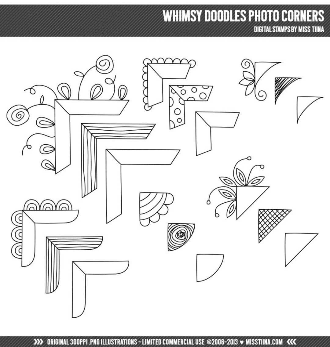 Whimsy Doodles Photo Corners Digital Stamps Clipart Clip Art ...