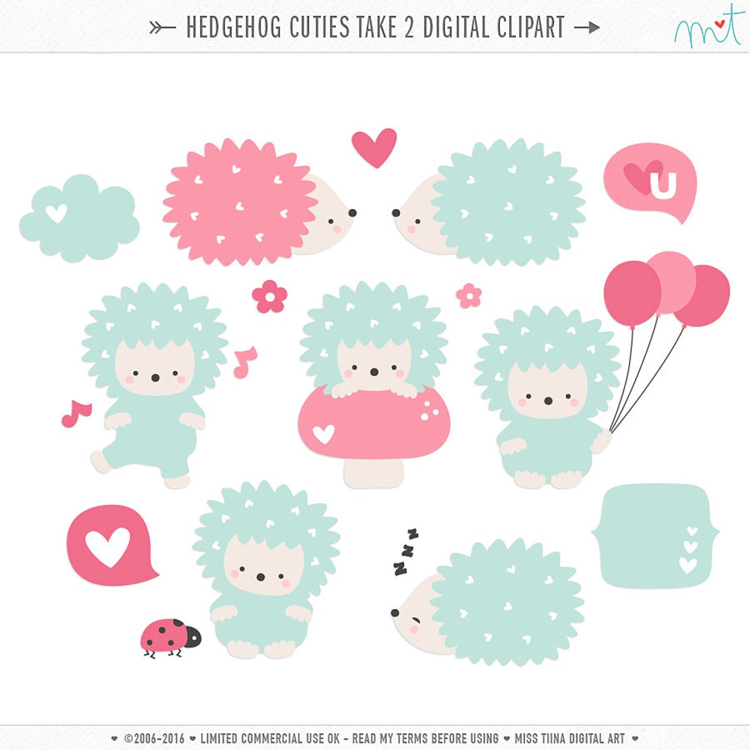 Hedgehog Cuties Take 2 Digital Clipart Clip Art Illustrations - Instant ...