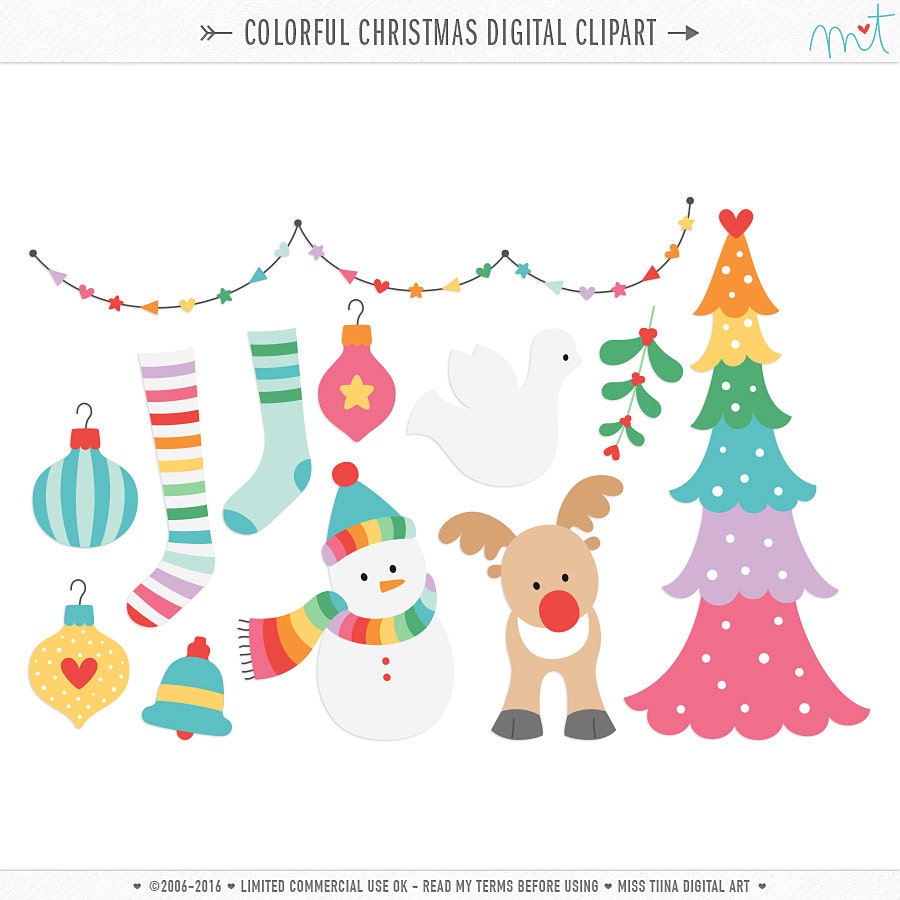 Colorful Christmas Digital Clipart Clip Art Illustrations - Etsy