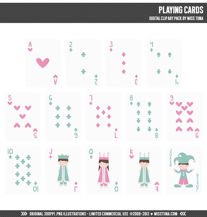 Playing Cards Digital Clipart Clip Art Illustrations - Instant Download ...