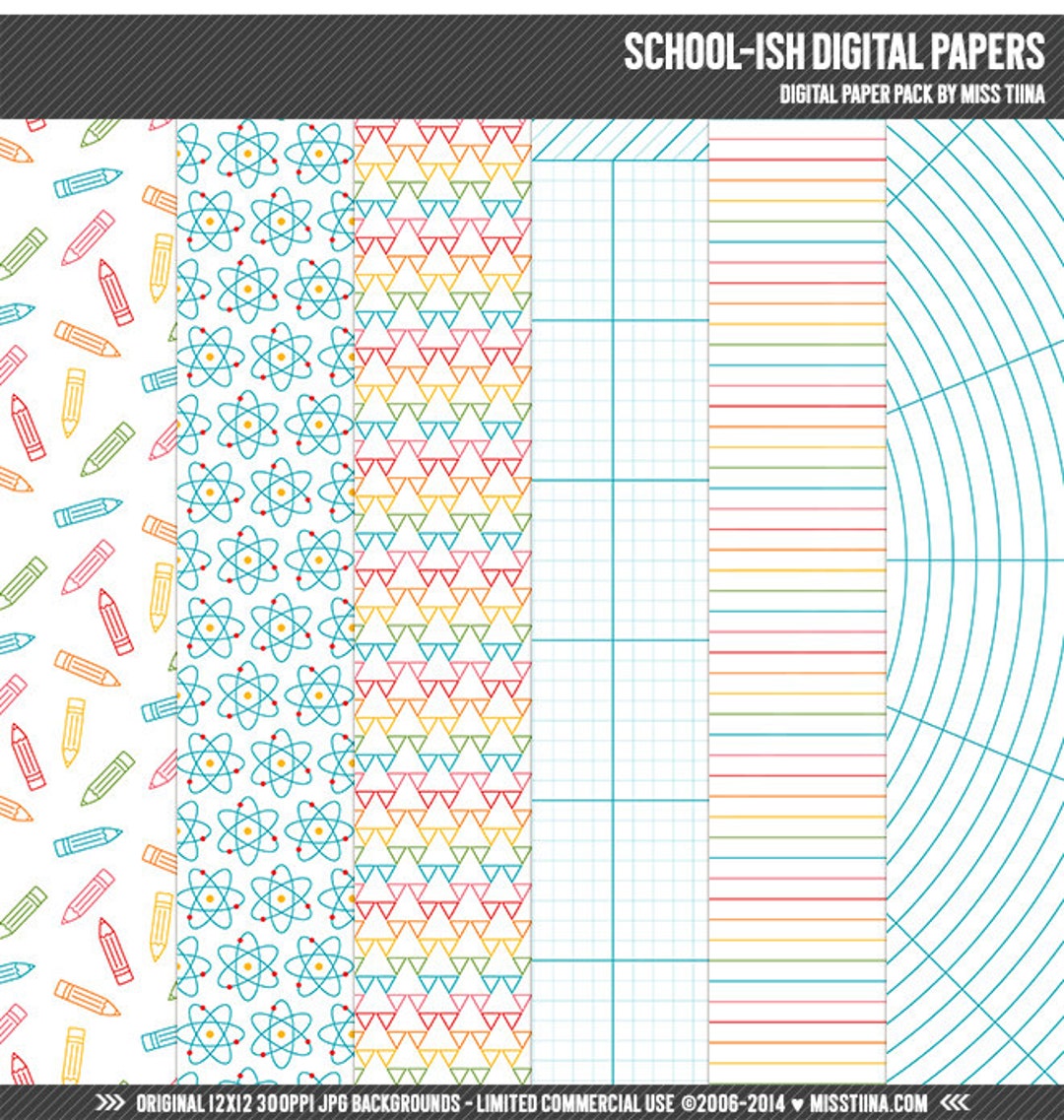 School-ish Digital Papers - 6 Patterns for Scrapbooking, Cards ...