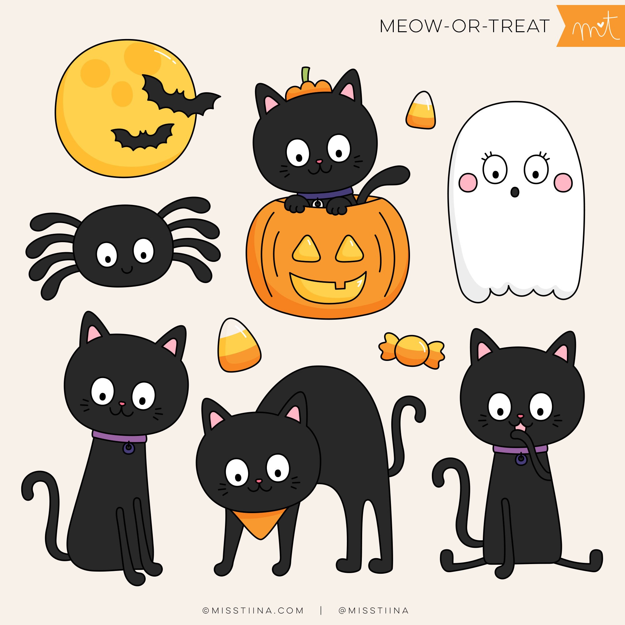 Miau o trato Clipart Digital Clip Art Ilustraciones uso - Etsy México
