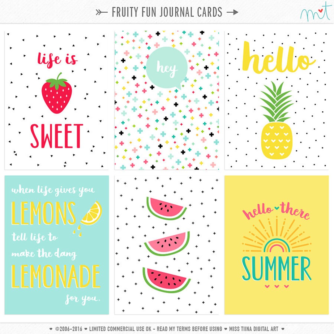 Fruity Fun Digital Journal Cards - 3x4 Project Life Inspired Printable ...
