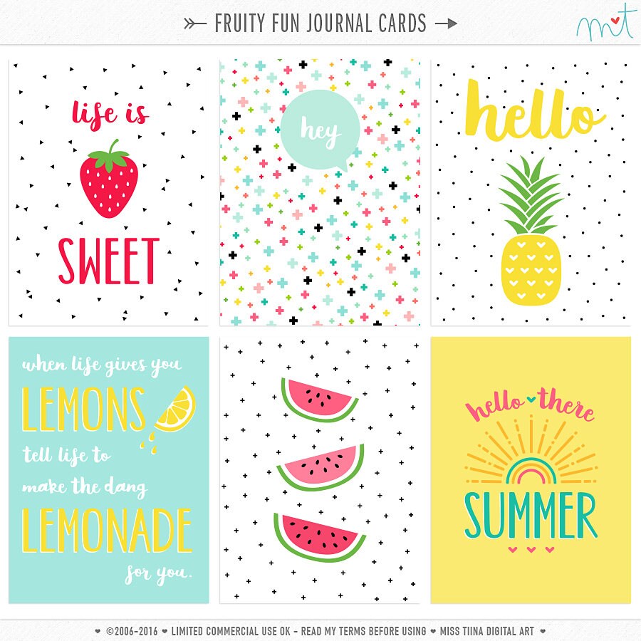 Fruity Fun Digital Journal Cards 3x4 Project Life Inspired - Etsy