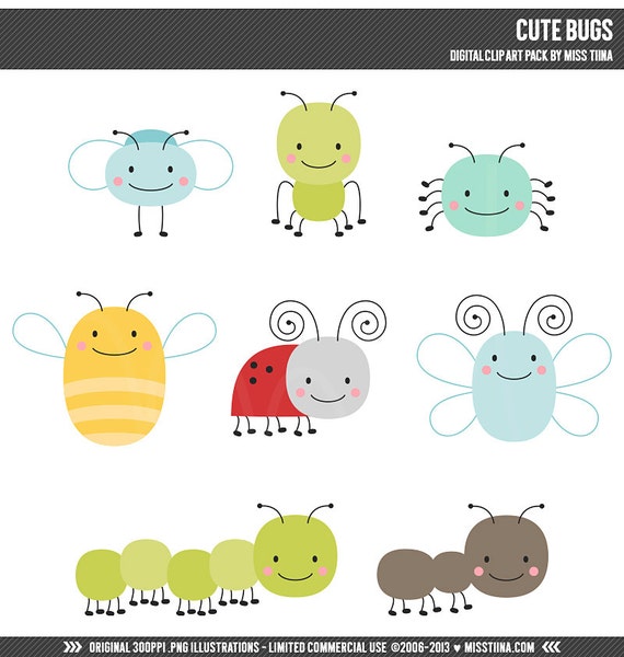 Cute Bugs Digital Clipart Clip Art Illustrations Instant | Etsy