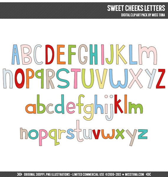 Sweet Cheeks Letters Digital Clipart Clip Art Illustrations | Etsy