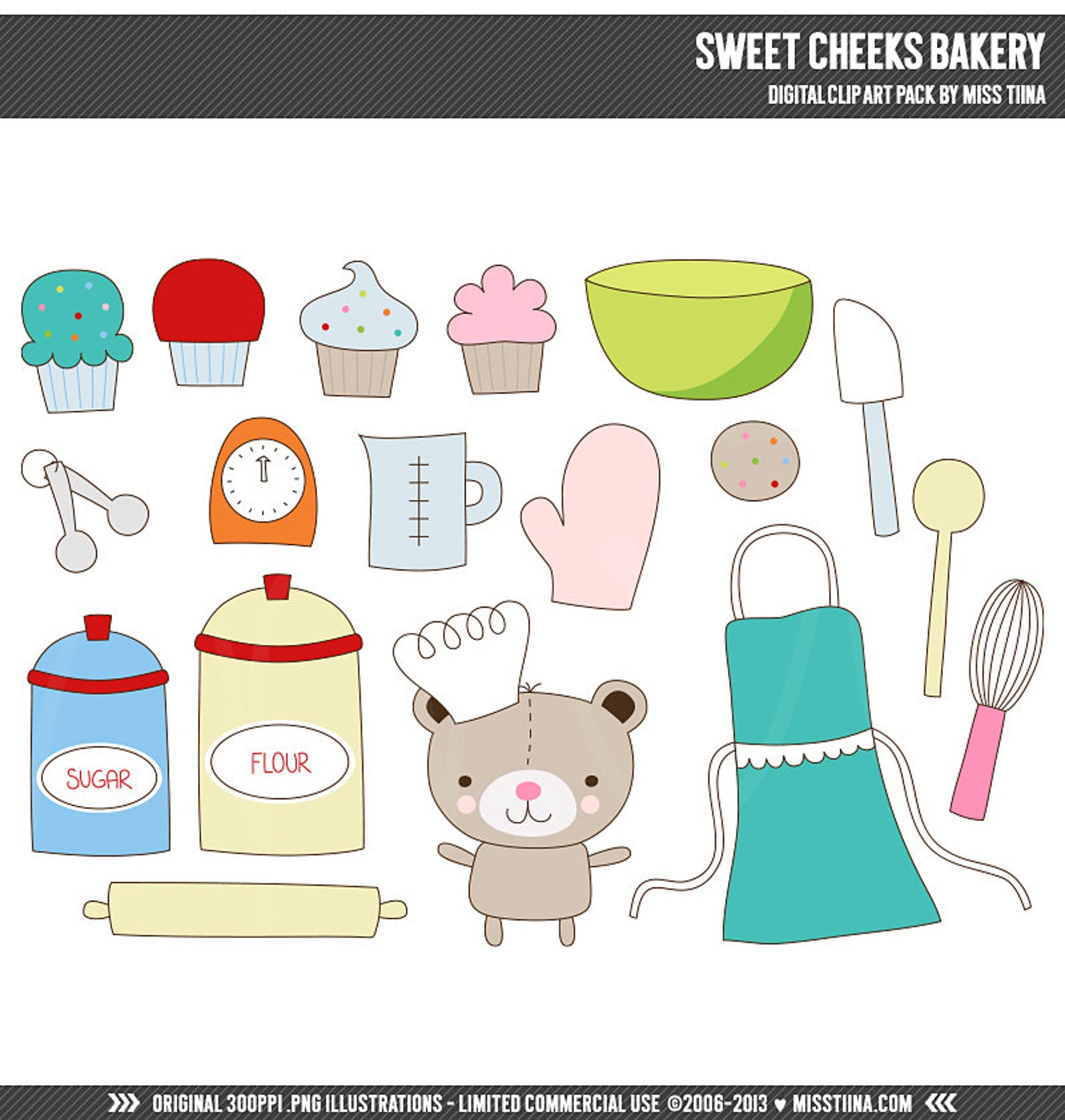 Sweet Cheeks Bakery Digital Clipart Clip Art Illustrations | Etsy