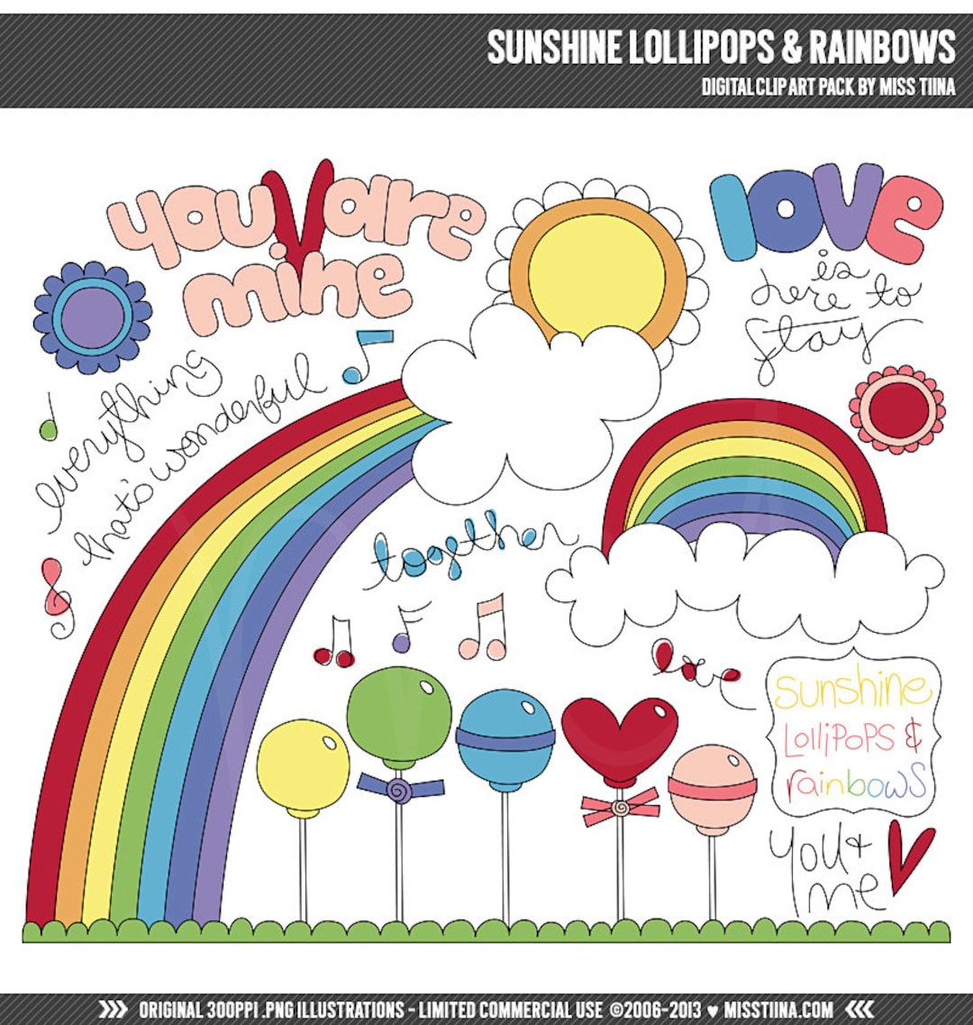 Sunshine, Lollipops & Rainbows Digital Clipart Clip Art Illustrations - Instant Download ...