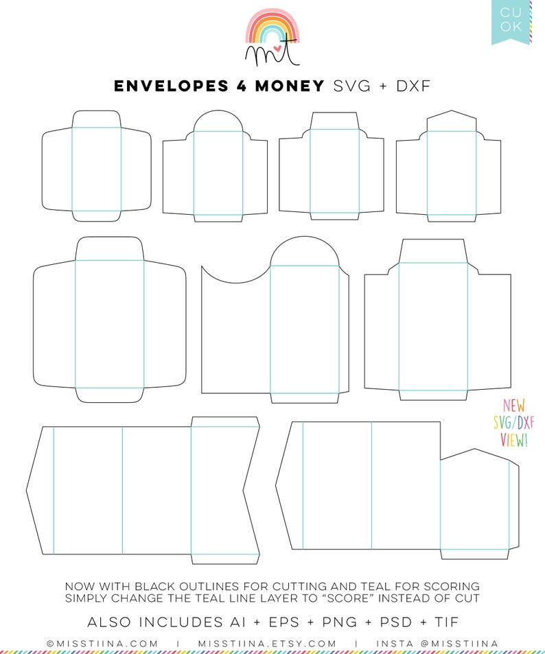 Envelopes 4 Money Bill Coin Holders SVG DXF Digital Die | Etsy