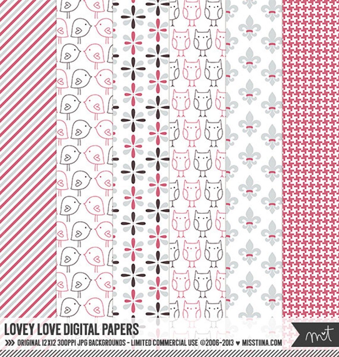 Lovey Love Digital Papers - 6 Patterns for Scrapbooking, Cards ...