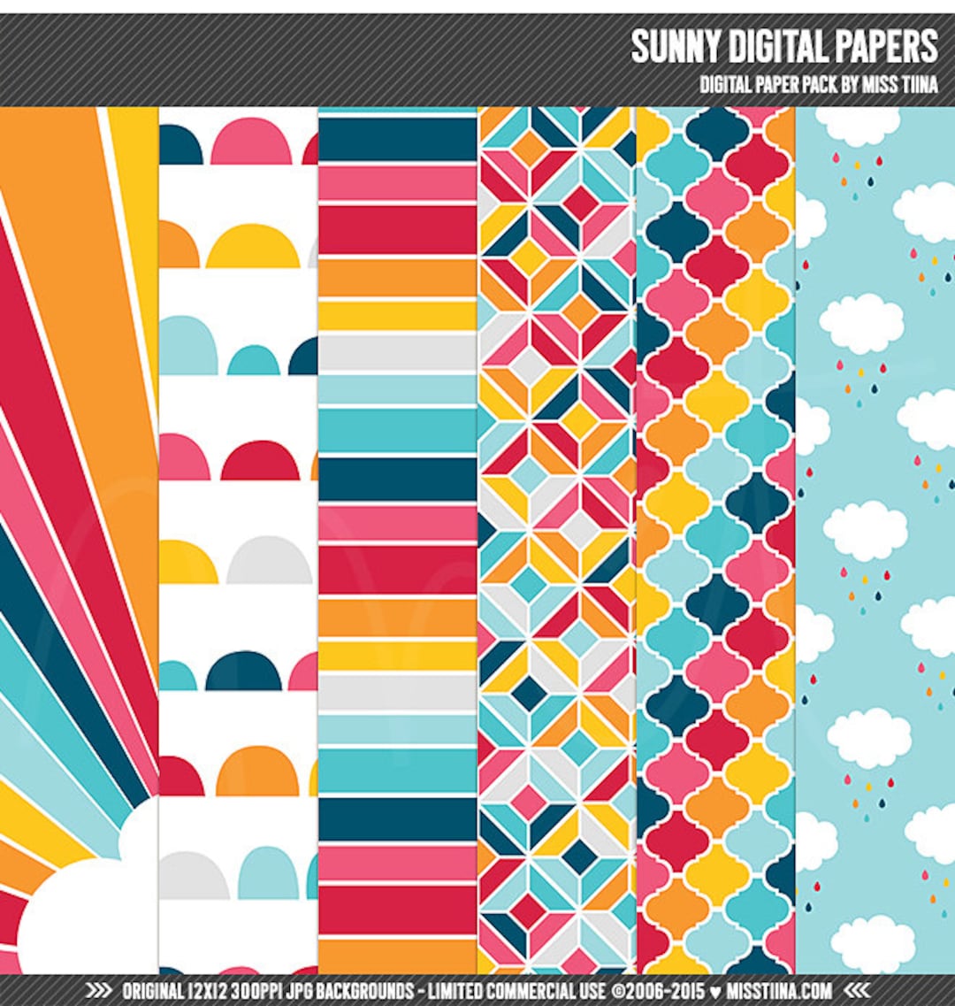 Sunny Digital Papers - 6 Patterns for Scrapbooking, Cards, Invitations ...