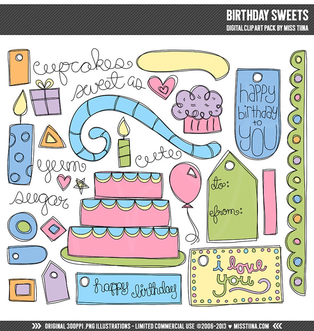 Birthday Sweets Digital Clipart Clip Art Illustrations - Instant ...