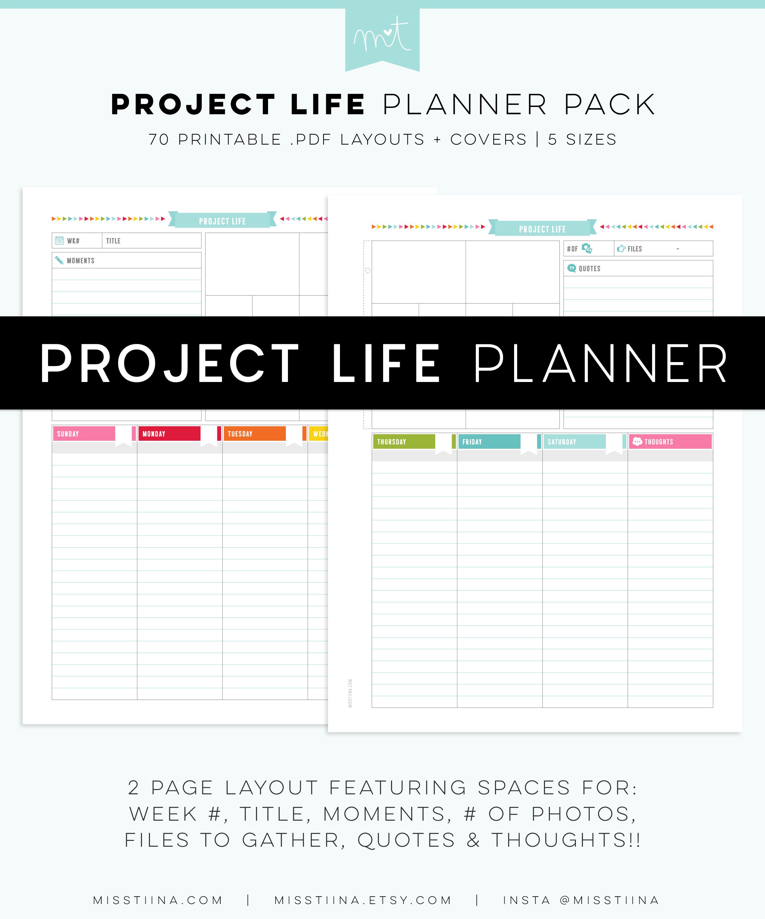Project Life Planner Page Printables PDF - 5 Sizes - 70 Layouts A-Z ...