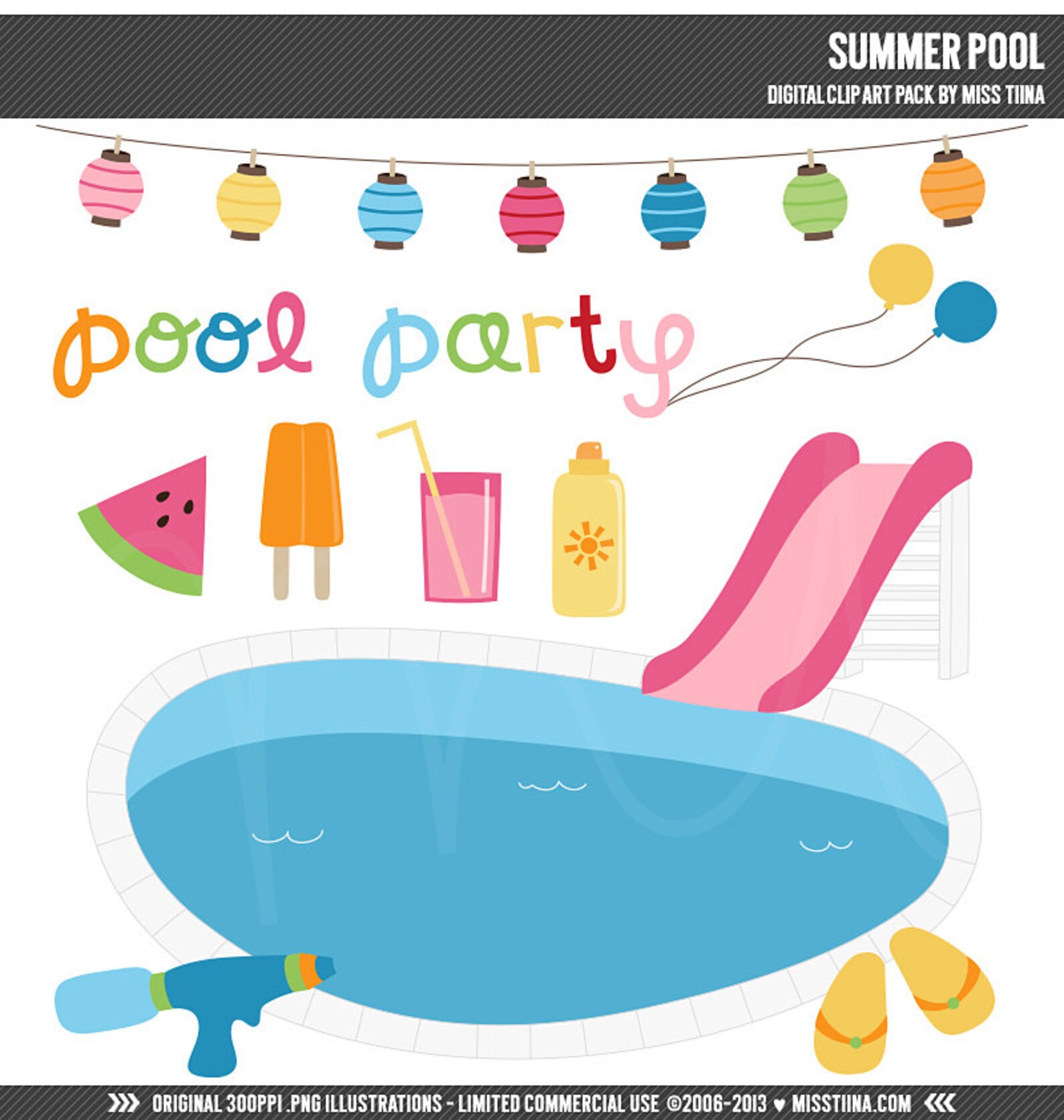 Summer Pool Digital Clipart Clip Art Illustrations Instant - Etsy