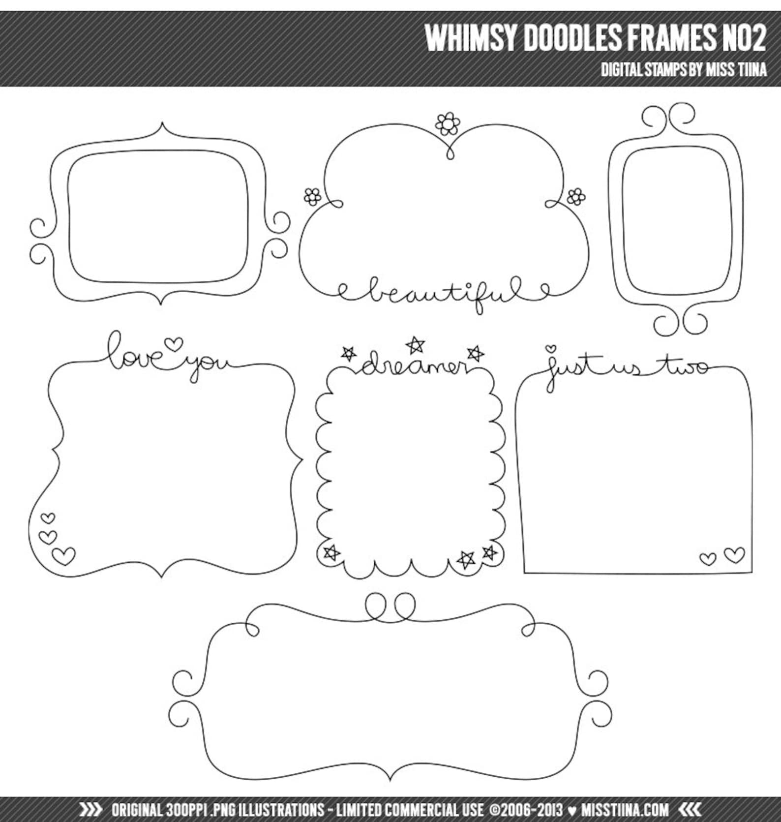 Whimsy Doodles Frames No2 Digital Stamps Clipart Clip Art - Etsy