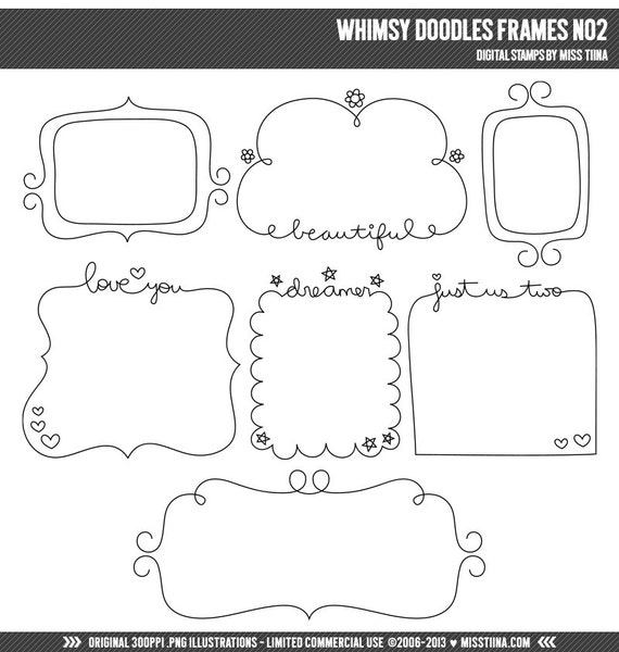 Whimsy Doodles Frames No2 Digital Stamps Clipart Clip Art - Etsy