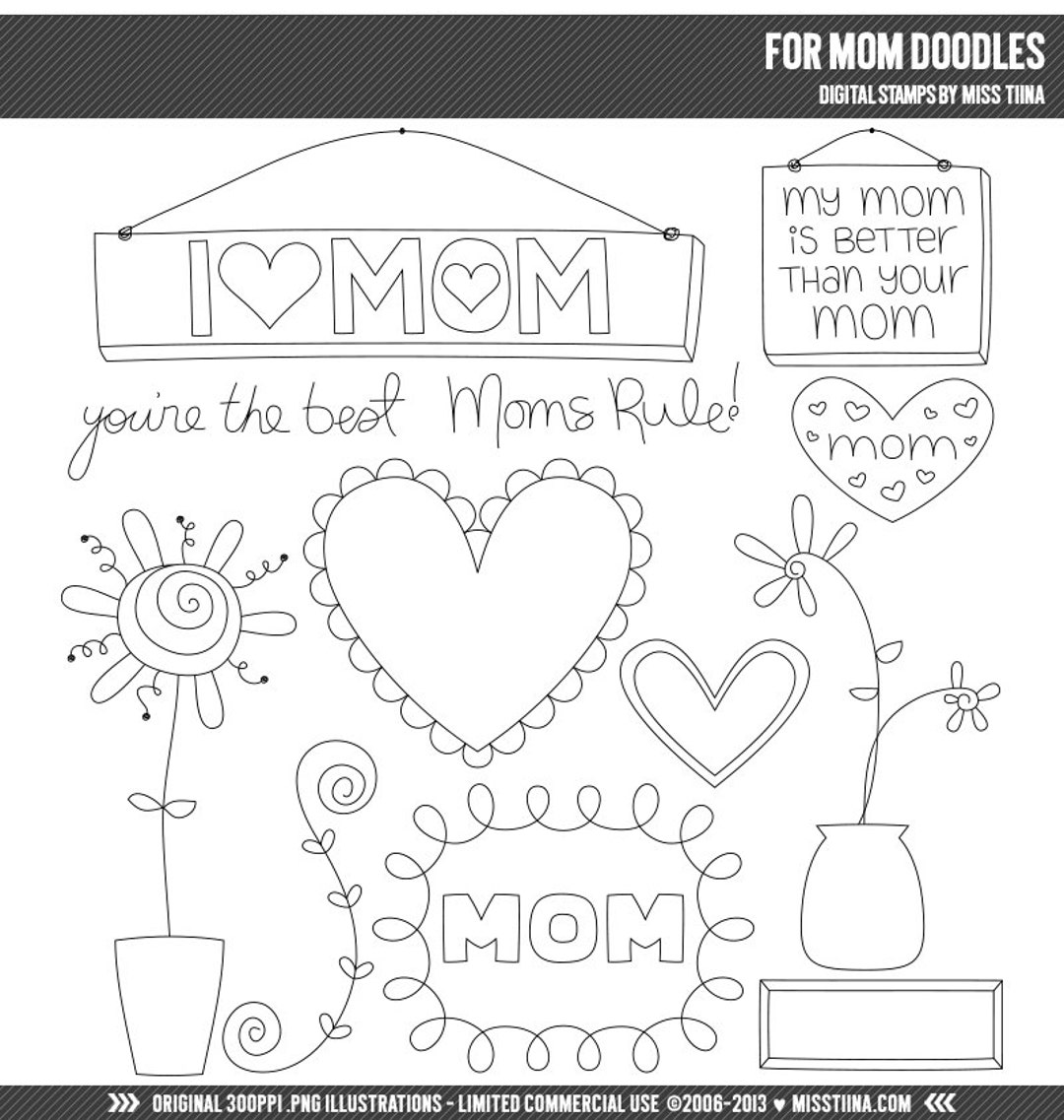For Mom Doodles Digital Stamps Clipart Clip Art Illustrations - Instant ...