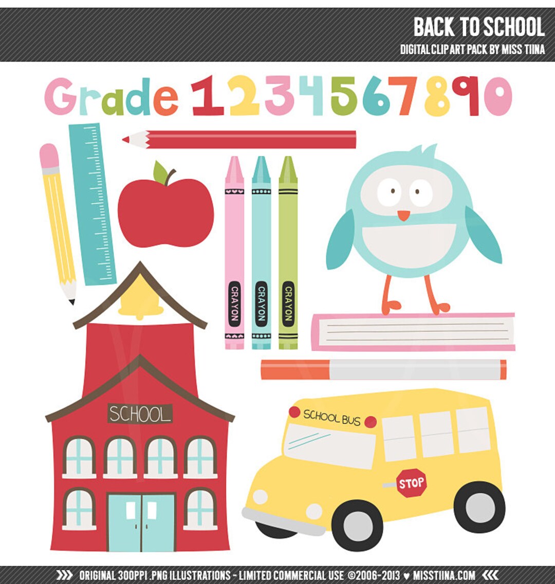 Back to School Digital Clipart Clip Art Illustrations - Instant ...