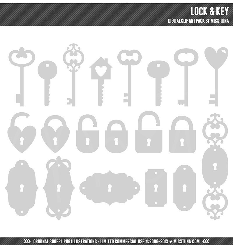 Lock & Key Digital Clipart Clip Art Illustrations - Instant Download ...