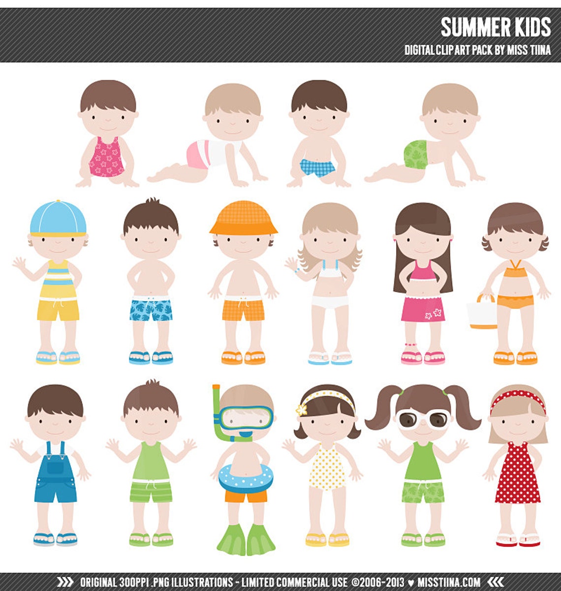 Summer Kids Digital Clipart Clip Art Illustrations Instant - Etsy